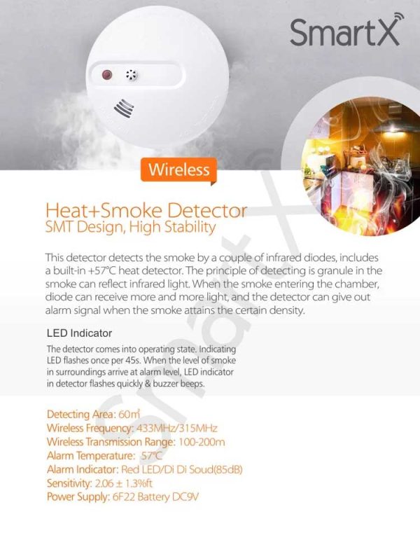 Wireless Smoke & Heat Detector with Alert Sound for GSM Alarm – SmartX BD