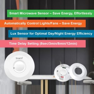 Microwave Motion Sensor Switch with Lux Sensor for Light/Fan Automatic ...