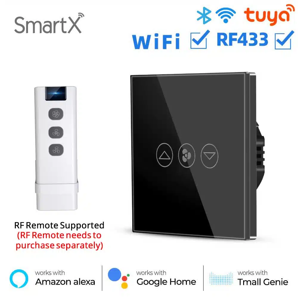 Tuya WiFi + RF Fan Speed Control Smart Touch Switch (Black)